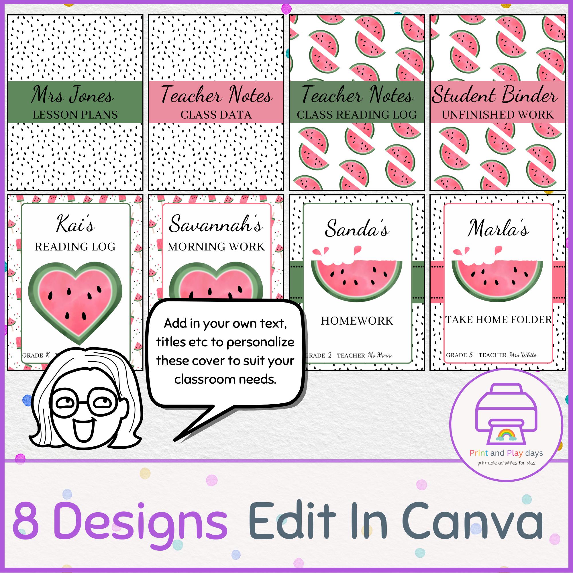 Teacher and Student Binder Covers Watermelon Theme Editable in CANVA ...