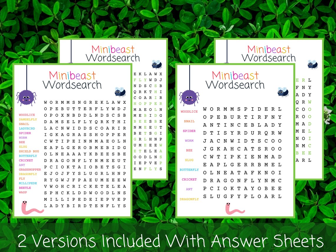 Minibeast Word Search Bugs Word Search for Kids Nature - Etsy