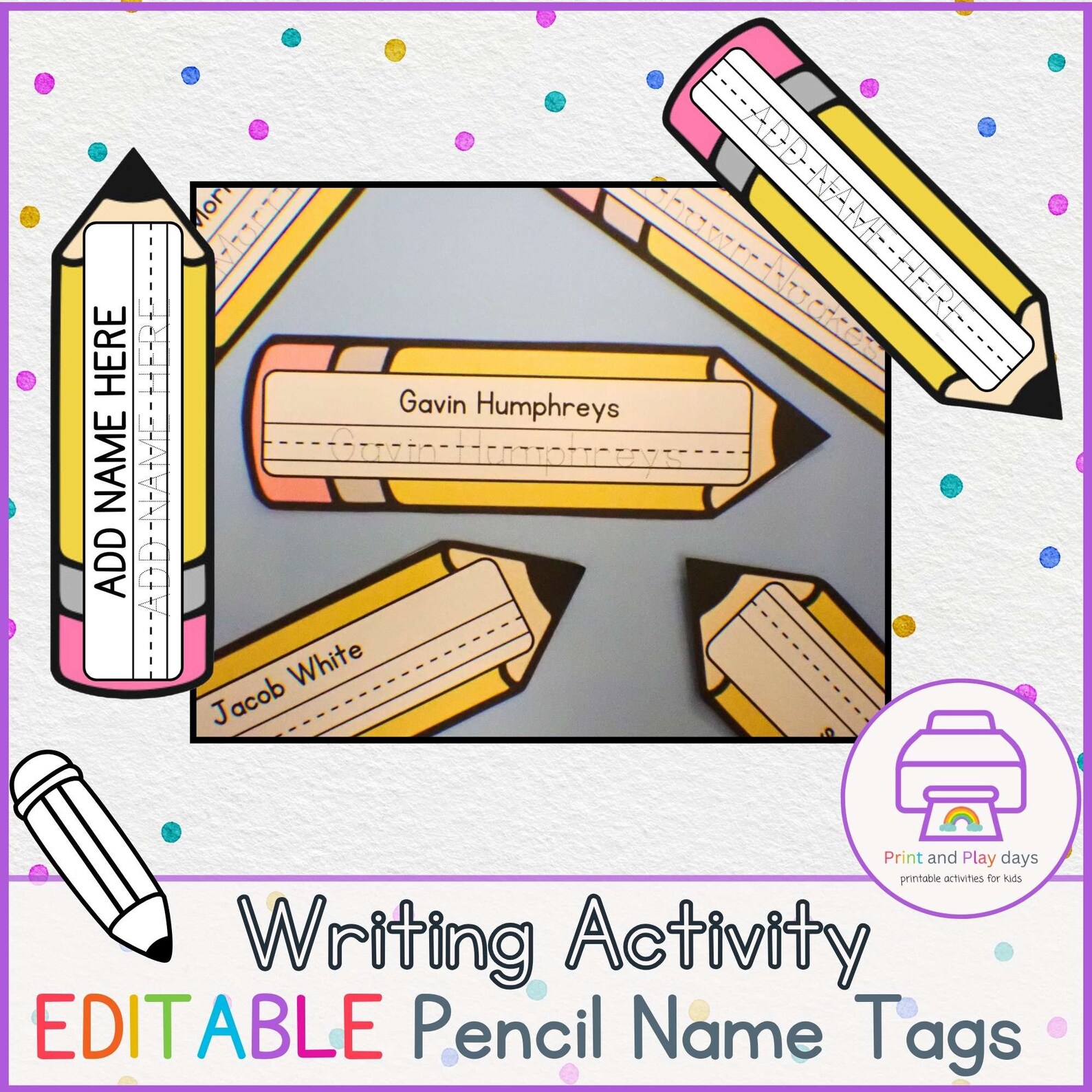 Student Name Tags . Personalised Desk Name Labels in Cute Pencil Design ...