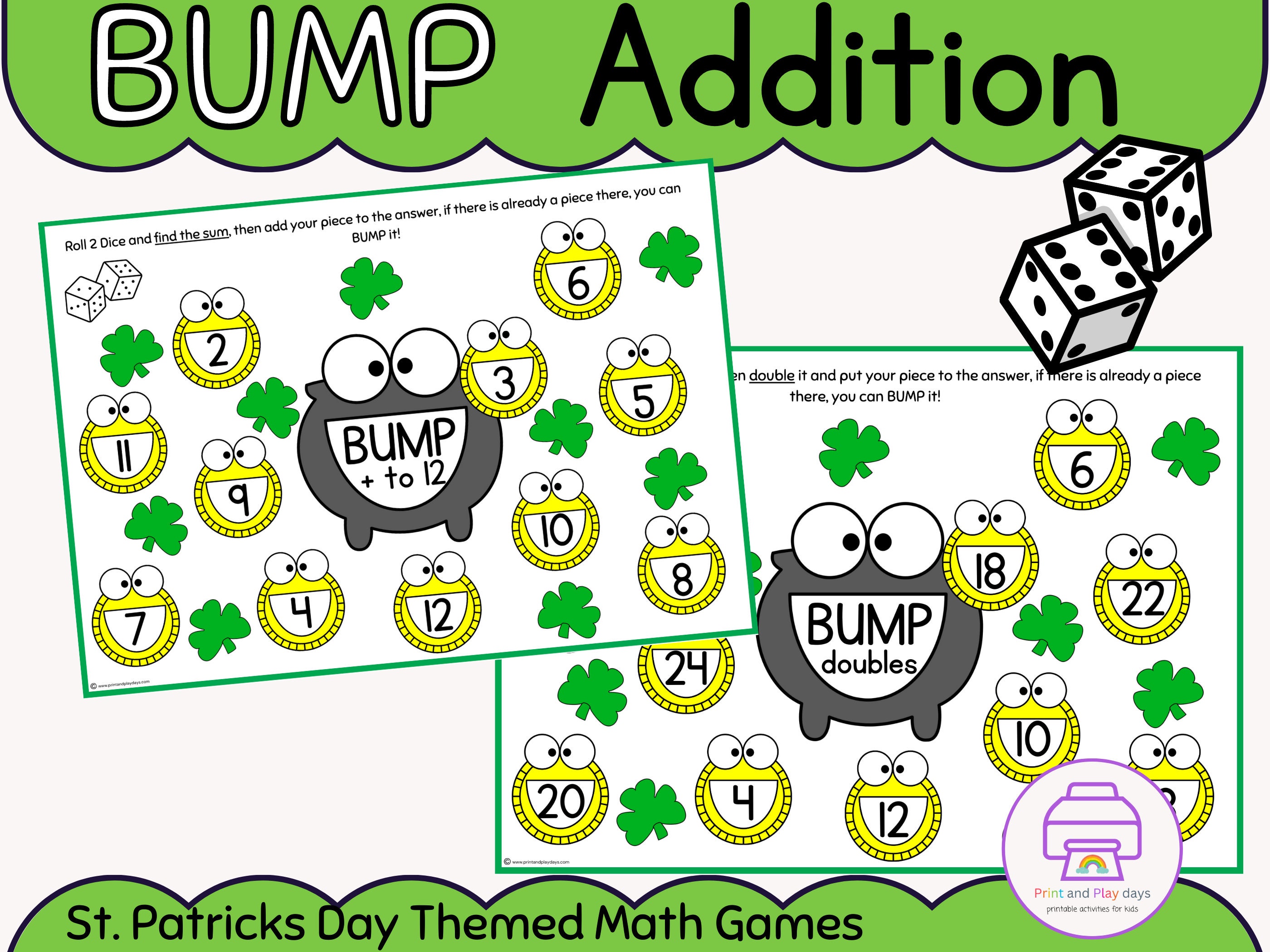 St Patricks Day Math Addition Game Activity Sheet for Little Learners ...
