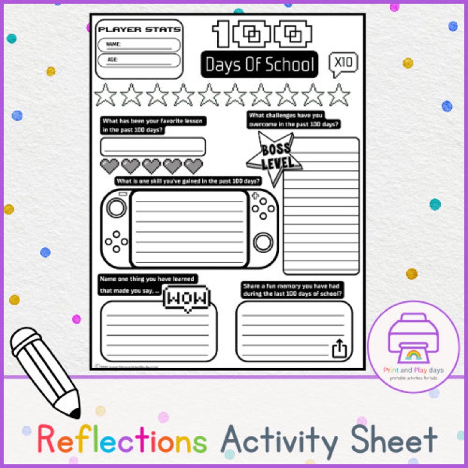 100th Day of School Snapshot Sheet | Reflection and Writing Frame - Etsy