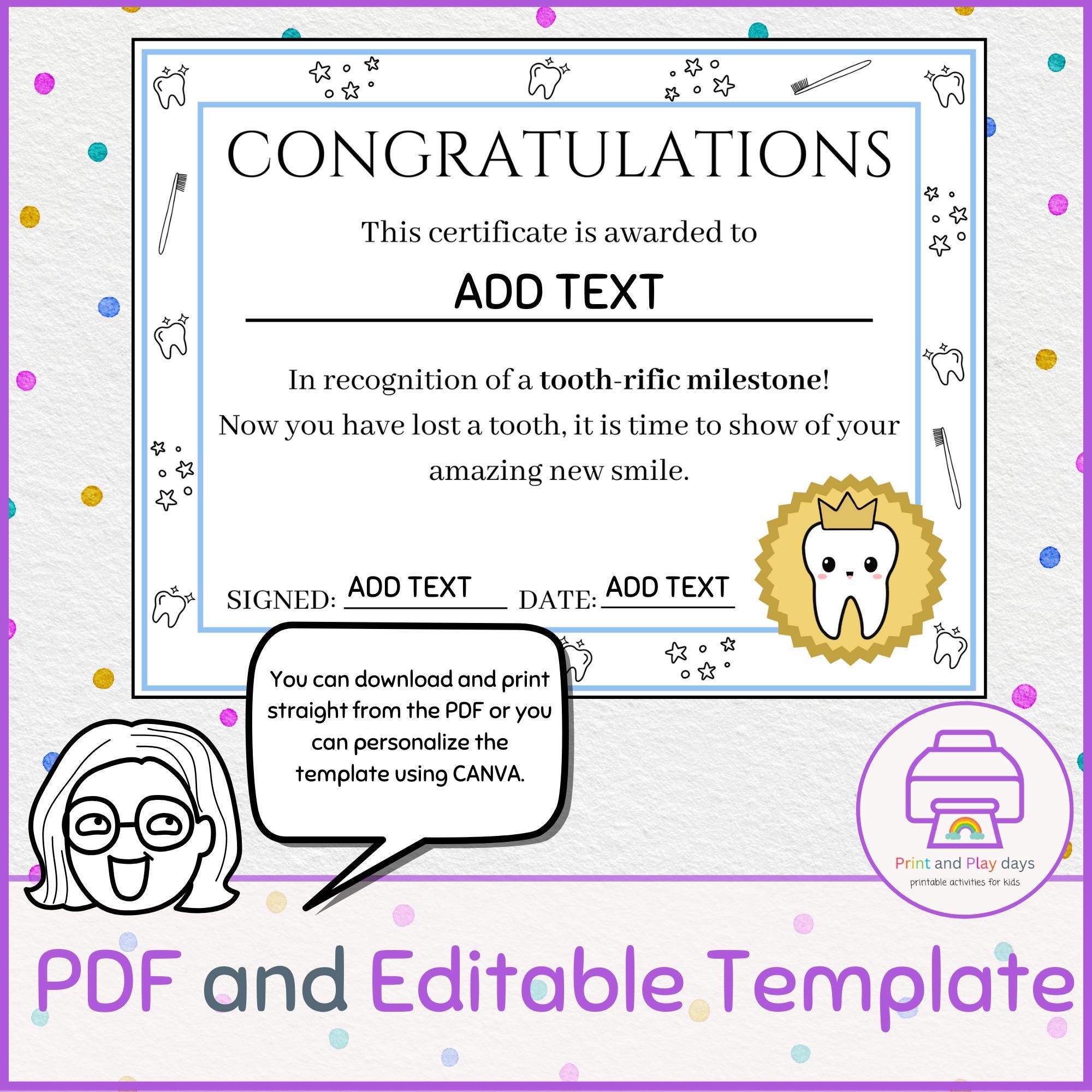 I Lost a Tooth Certificate | Tooth Fairy Certificate - Etsy