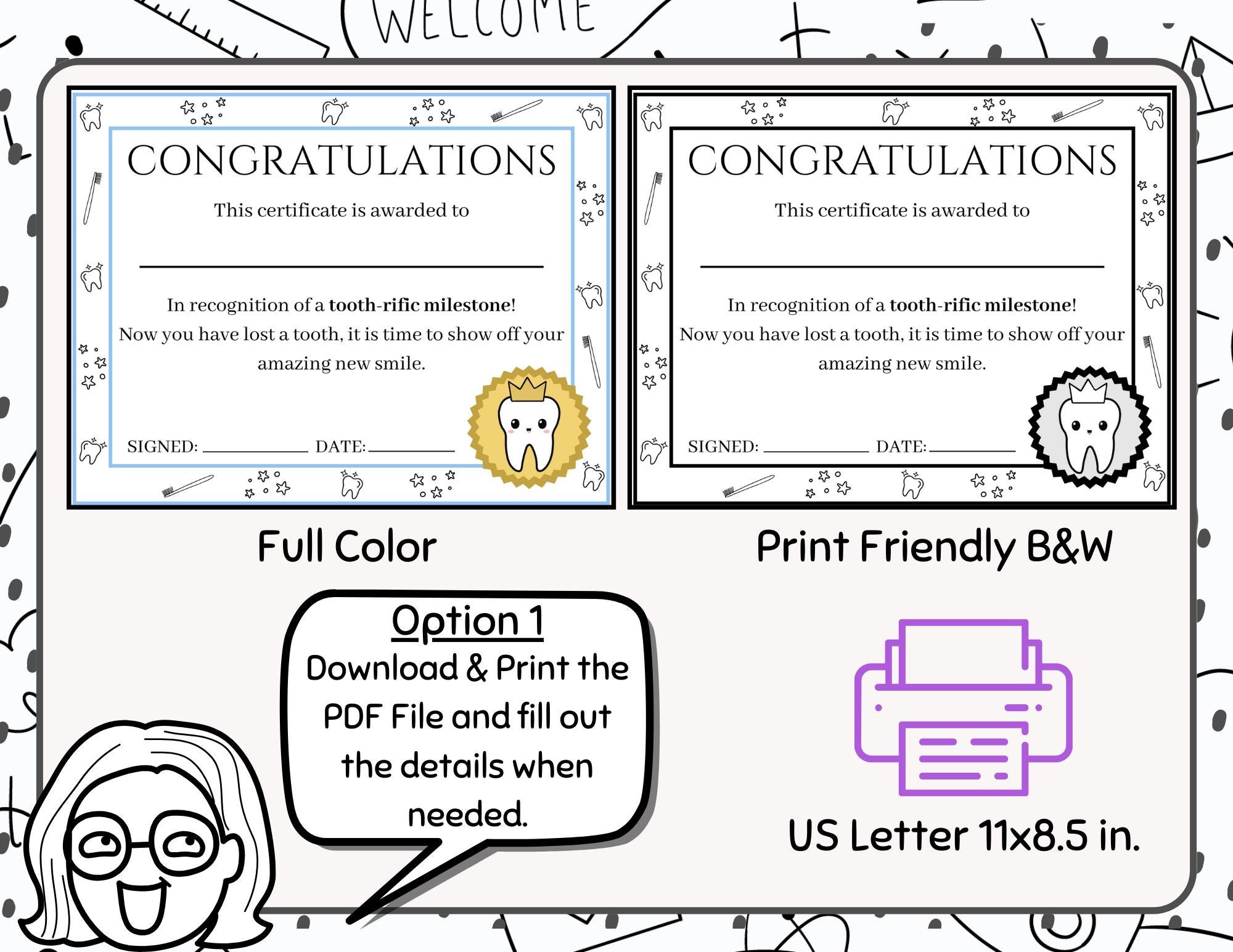 I Lost a Tooth Certificate | Tooth Fairy Certificate - Etsy
