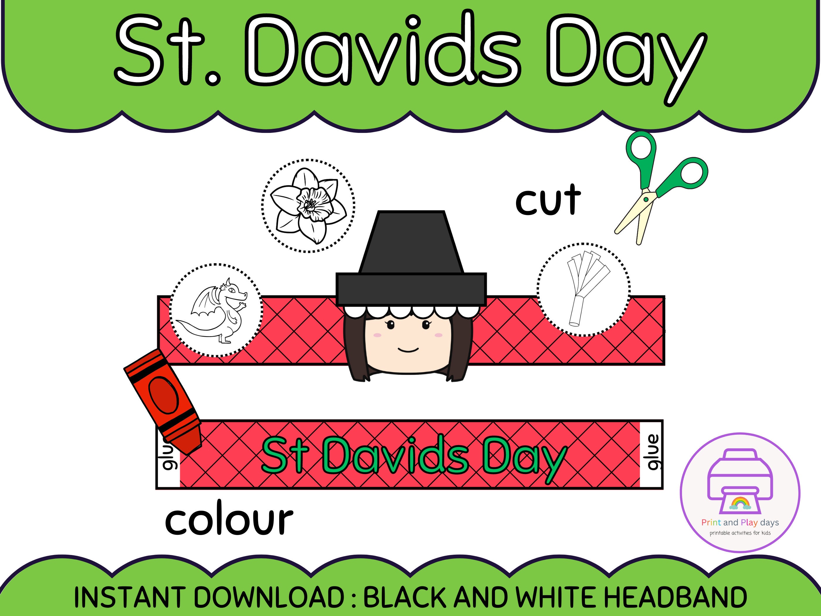 Saint David's Day Printable Headband Activity for Preschoolers and ...