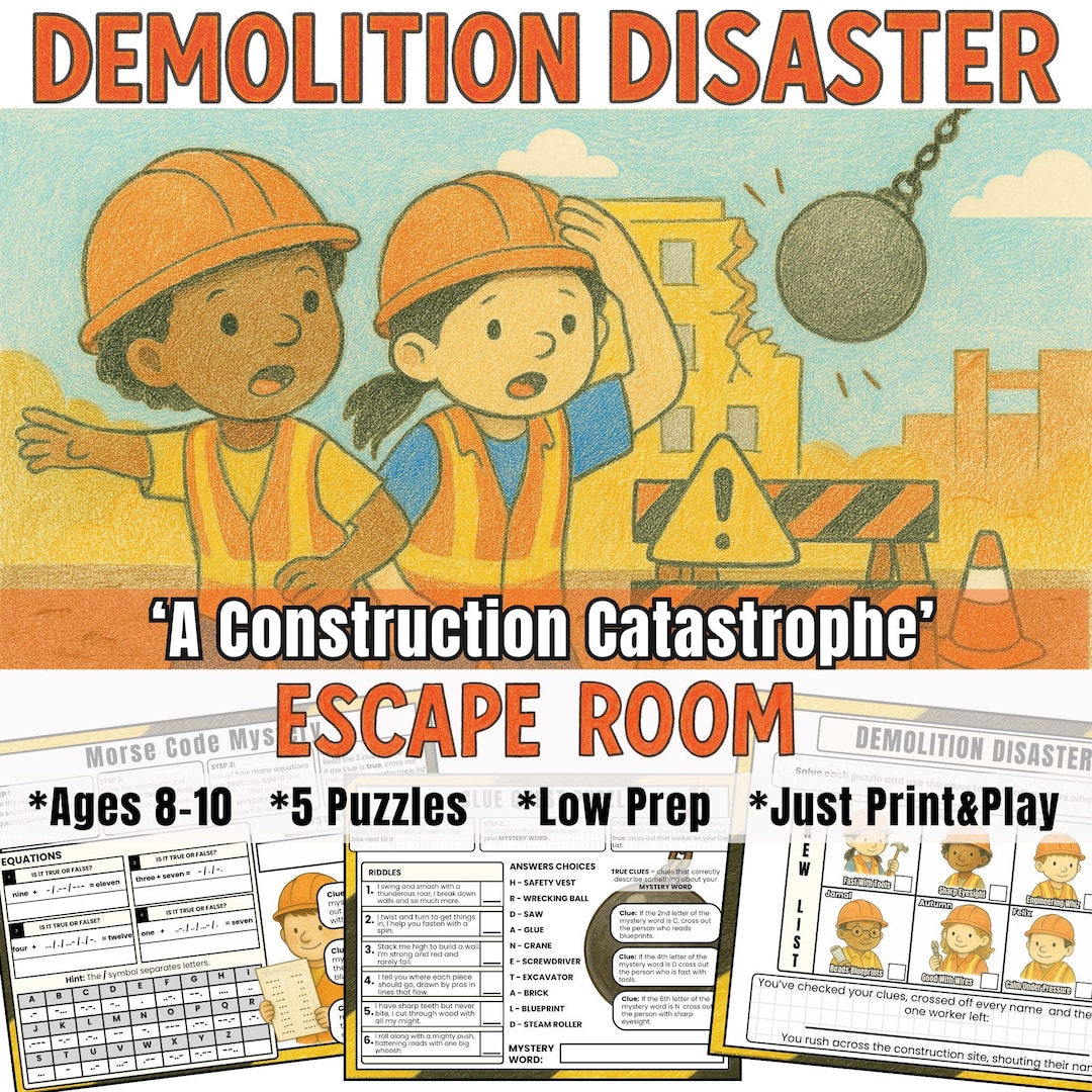 Printable Construction Escape Room Kit: Kids Ages 8-10 (PDF Download ...