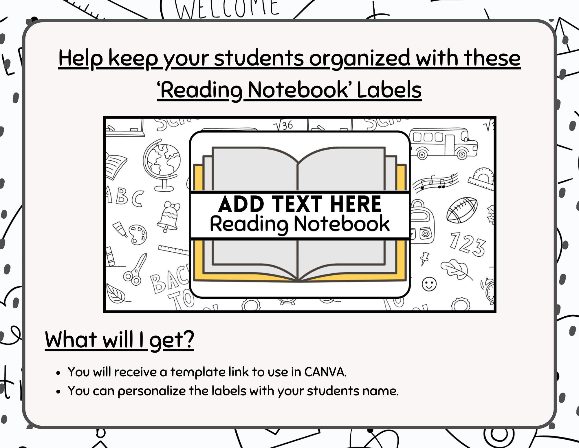 Student Book Labels for Reading Notebook | Binder Labels Editable ...