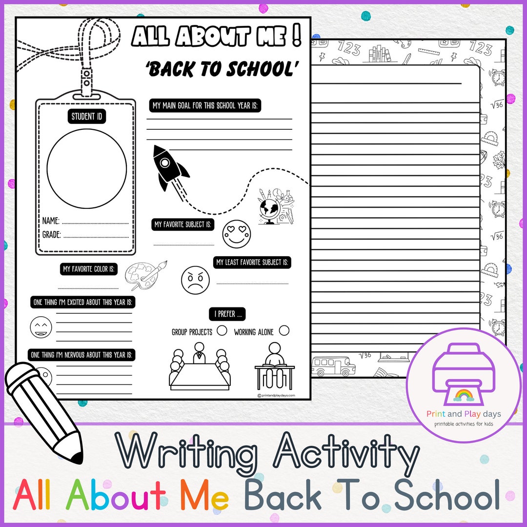 All About Me - Back to School Writing With Prompts Activity Sheet - Etsy