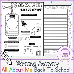 All About Me - Back to School Writing With Prompts Activity Sheet - Etsy