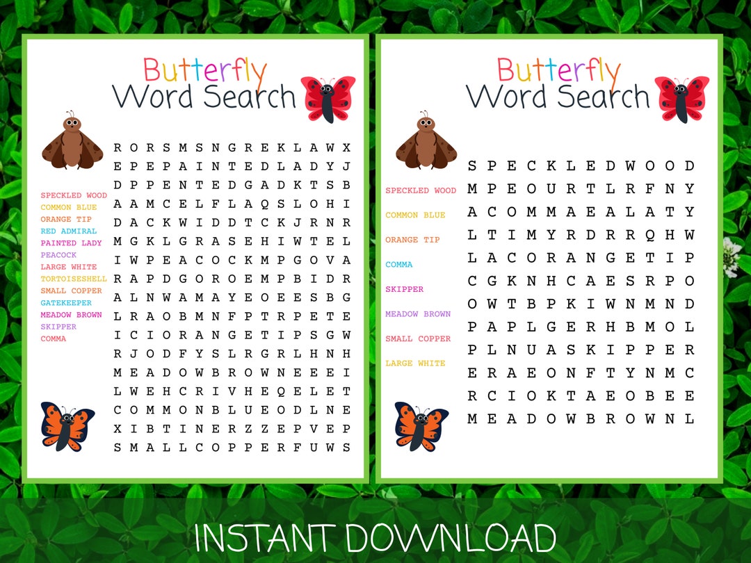 Butterfly Word Search Nature Activities for Kids | Wordsearch for Kids ...