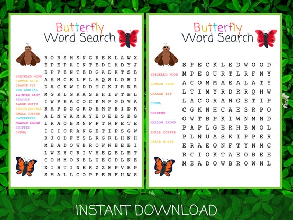 Butterfly Word Search Nature Activities for Kids Homeschool - Etsy