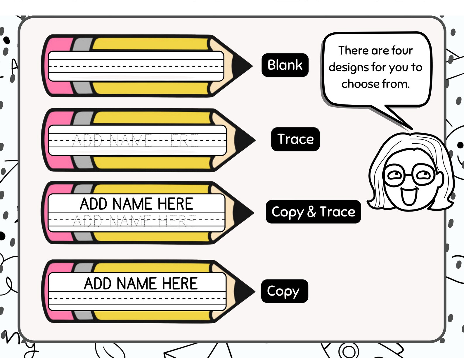 Student Name Tags . Personalised Desk Name Labels in Cute Pencil Design ...