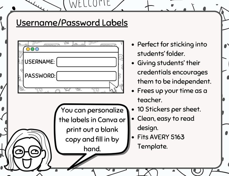 Binder Organization Labels and Covers for Teachers | Password Labels ...