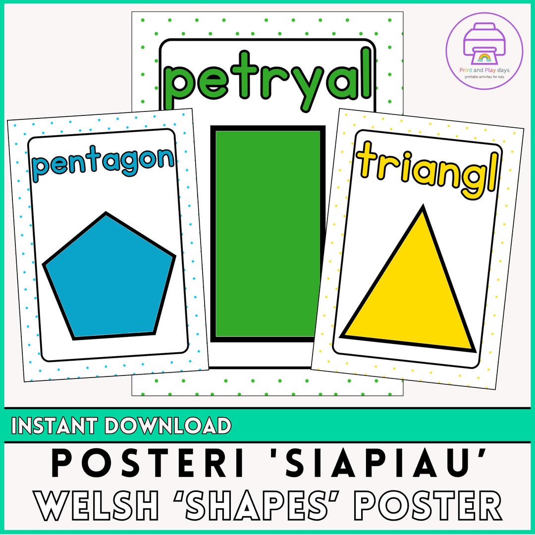 Welsh 'shapes' Display Posters | Posteri Siapiau | Rainbow Theme Welsh ...