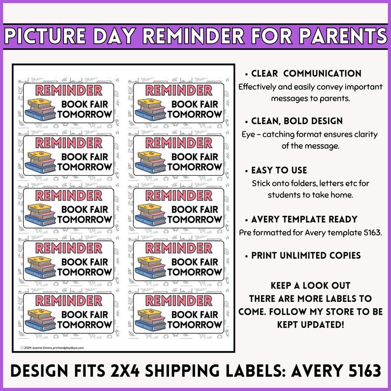 Book Fair Reminder Sticker for Teacher and Student Folders, Planners ...
