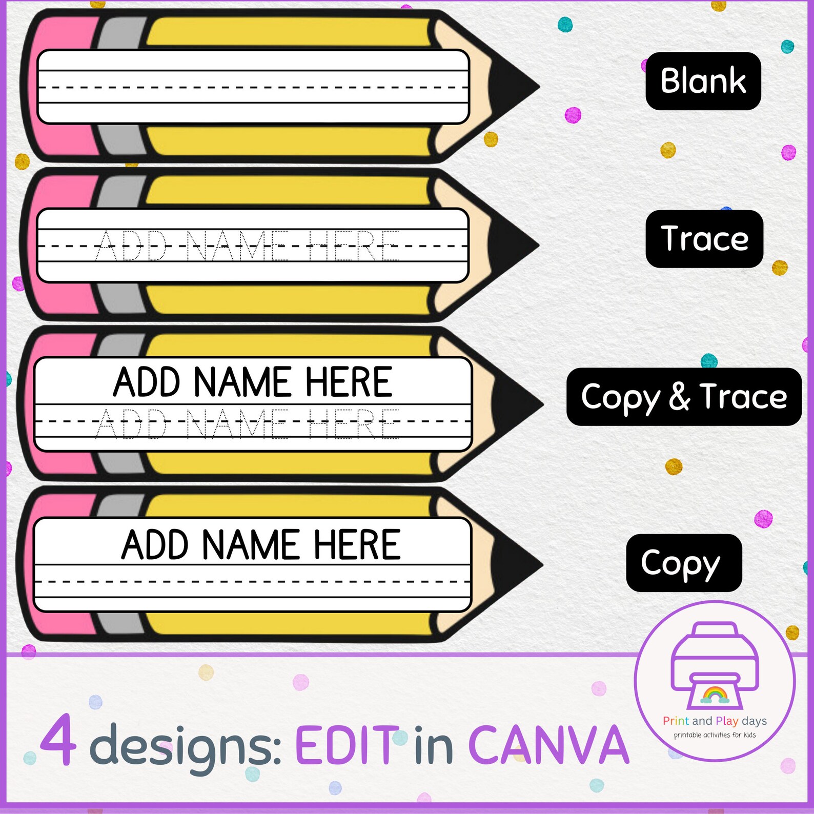 Student Name Tags . Personalised Desk Name Labels in Cute Pencil Design ...