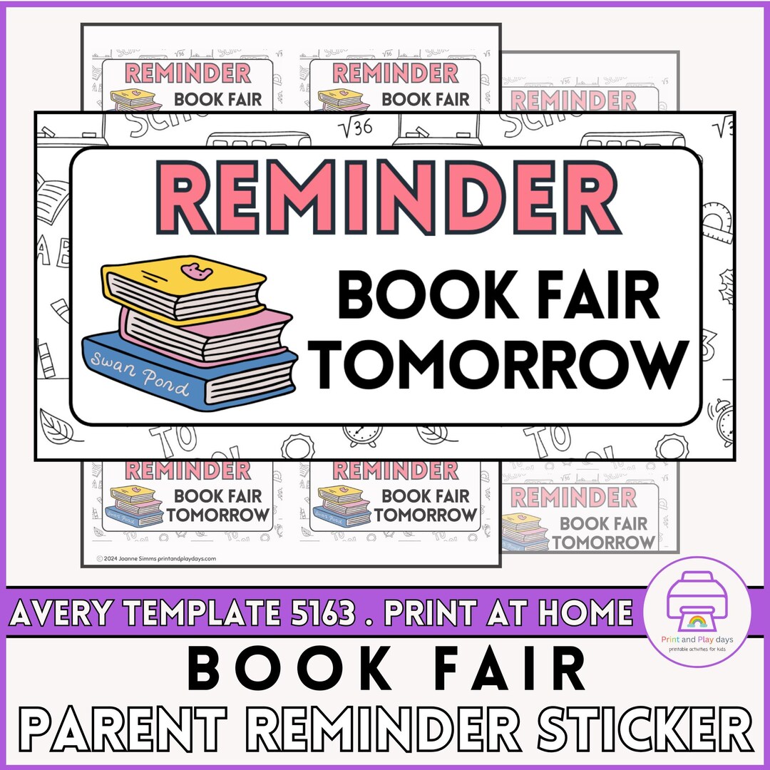Book Fair Reminder Sticker for Teacher and Student Folders, Planners ...