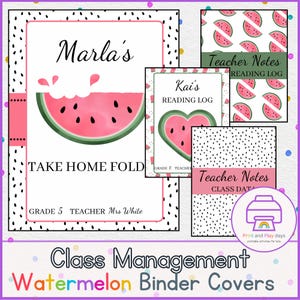 Teacher and Student Binder Covers Watermelon Theme Editable in CANVA ...