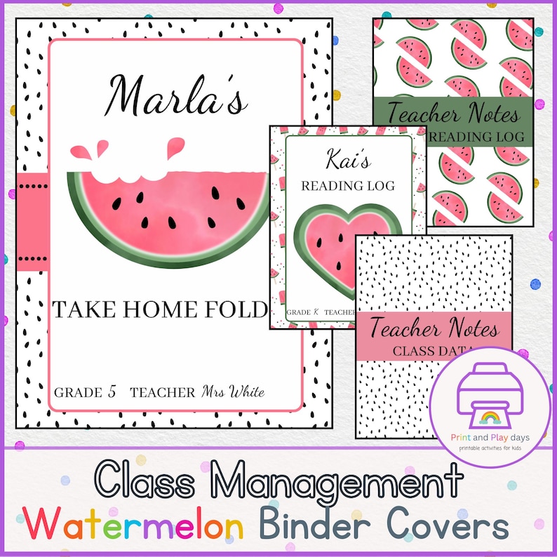 Teacher and Student Binder Covers Watermelon Theme Editable in CANVA ...