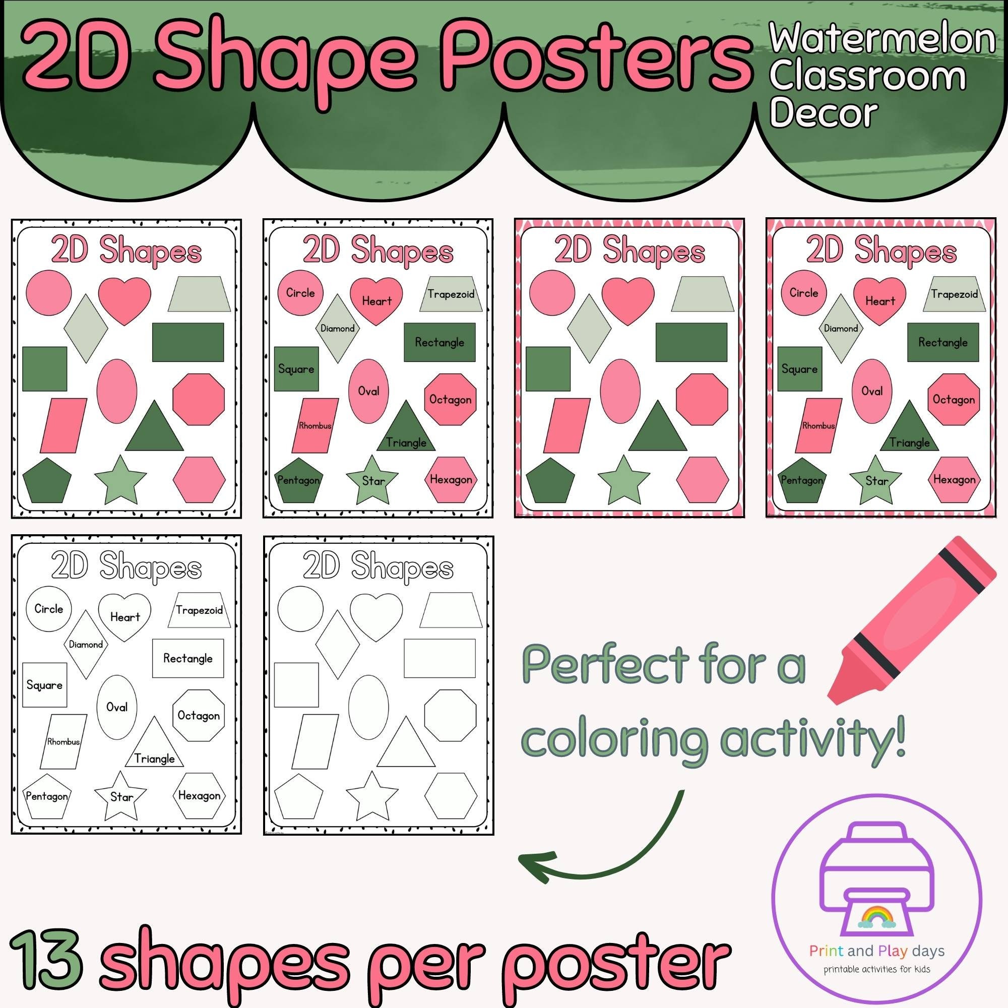 2D Shape Poster | Math Wall Art | Watermelon Classroom Decor - Etsy