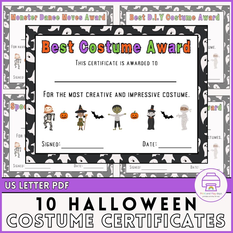 Halloween Costume Certificates | Best Costume Certificates | Halloween ...