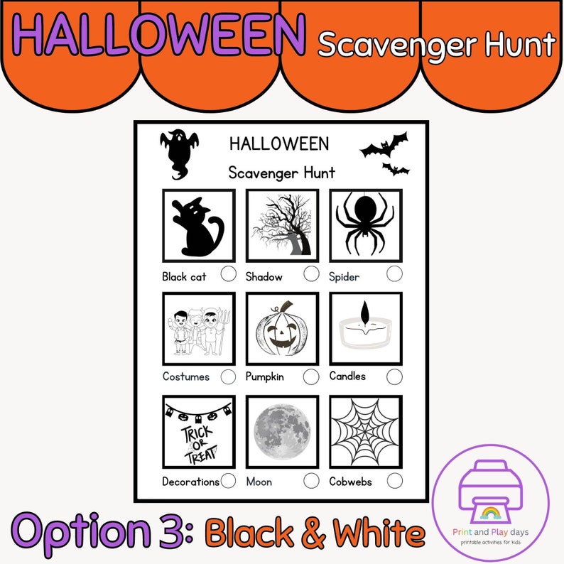 Halloween Scavenger Hunt Printable Activity for Kids|trick O Treat ...