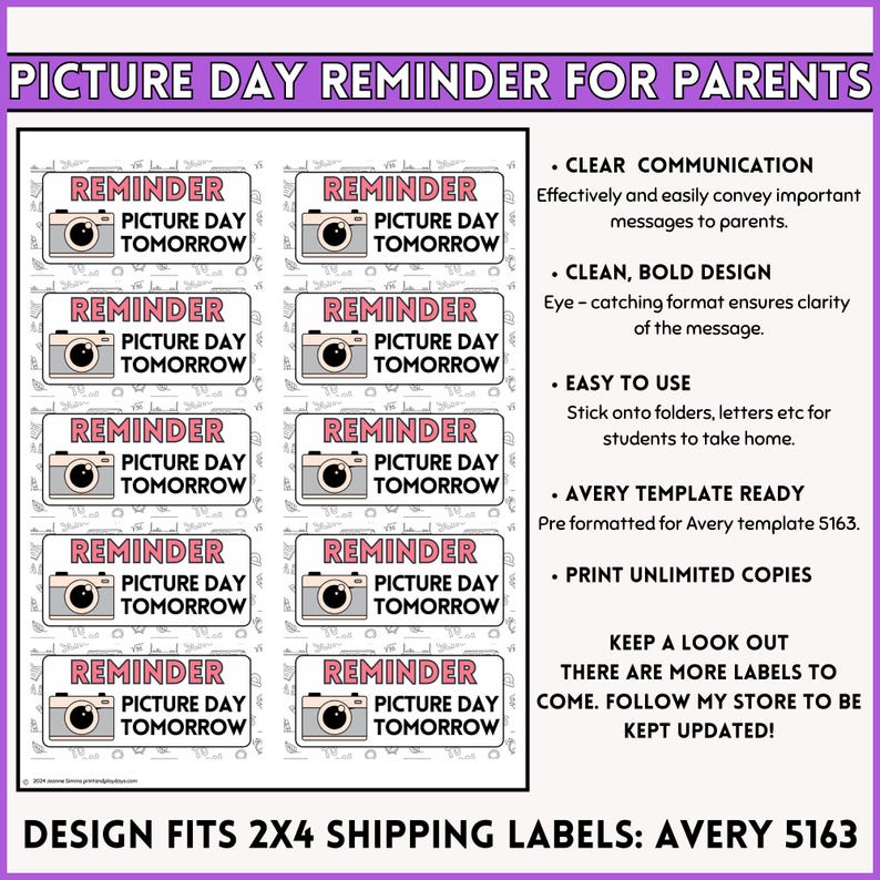 School Picture Day Reminder Sticker for Teachers and Parents | School ...