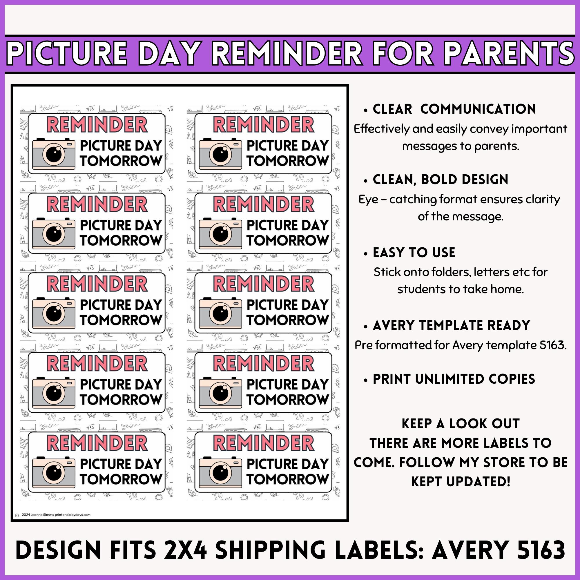School Picture Day Reminder Sticker for Teachers and Parents | School ...