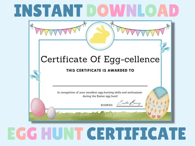 Easter Egg Hunt Participation Certificate Easter Bunny Certificate - Etsy