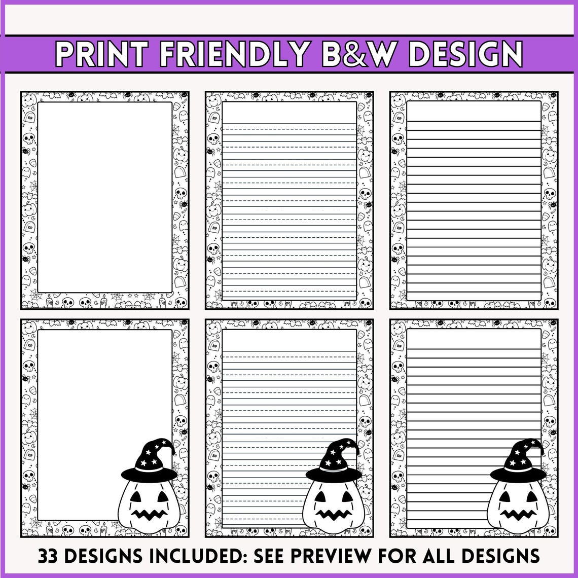 Halloween Writing Paper: Doodle Borders, Classroom Activities (PDF) - Etsy