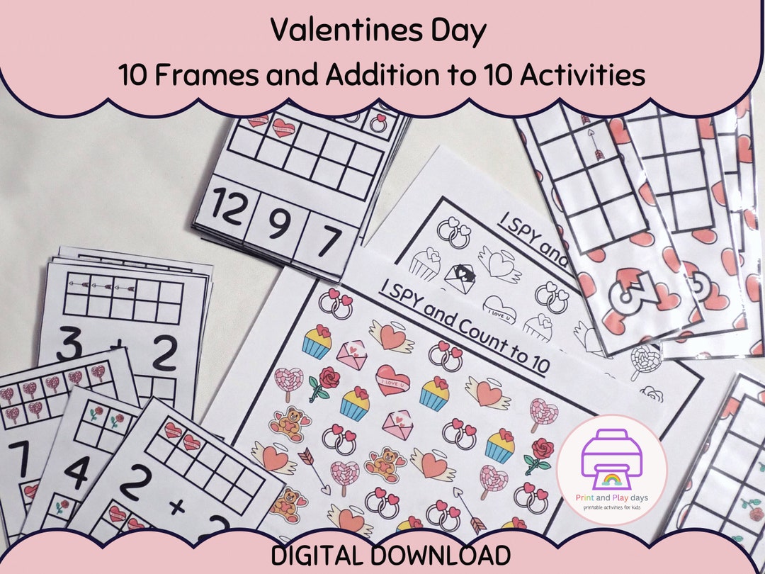 Valentines Math Activities With Ten Frames and Clip and Count Addition ...