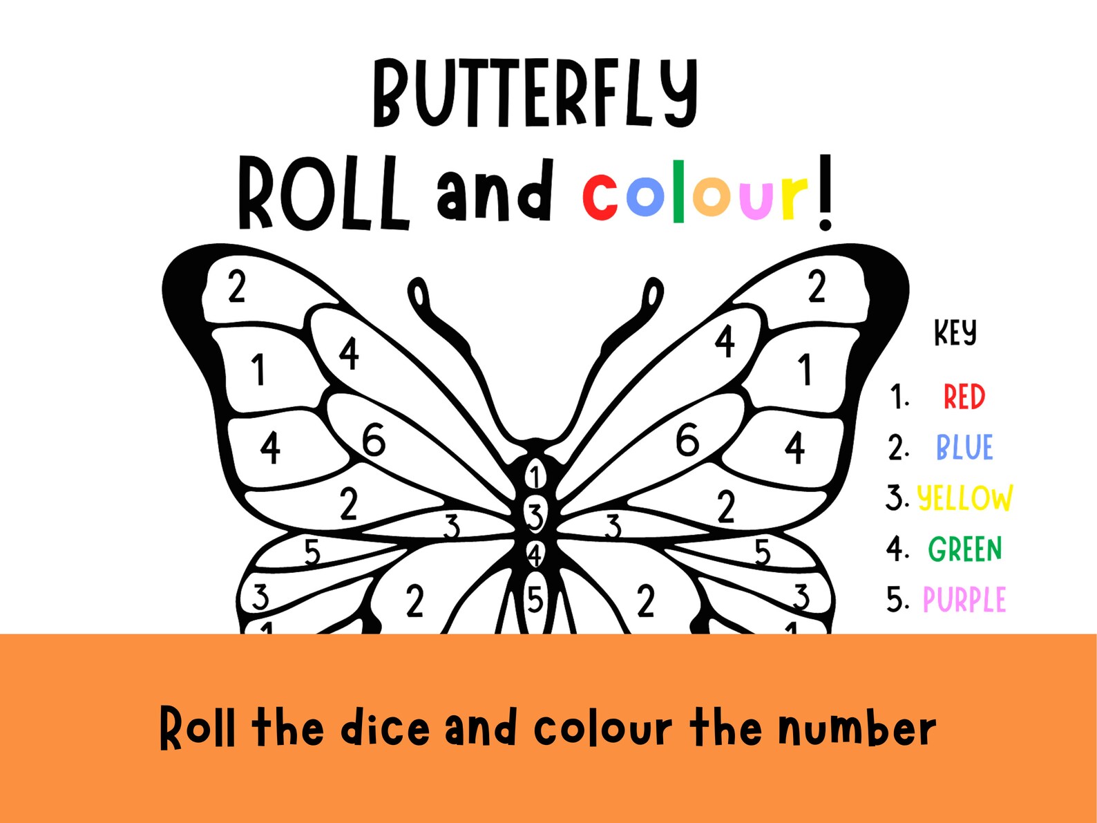 Butterfly Roll and Colour Activity Sheet With Dice Template | Roll and ...