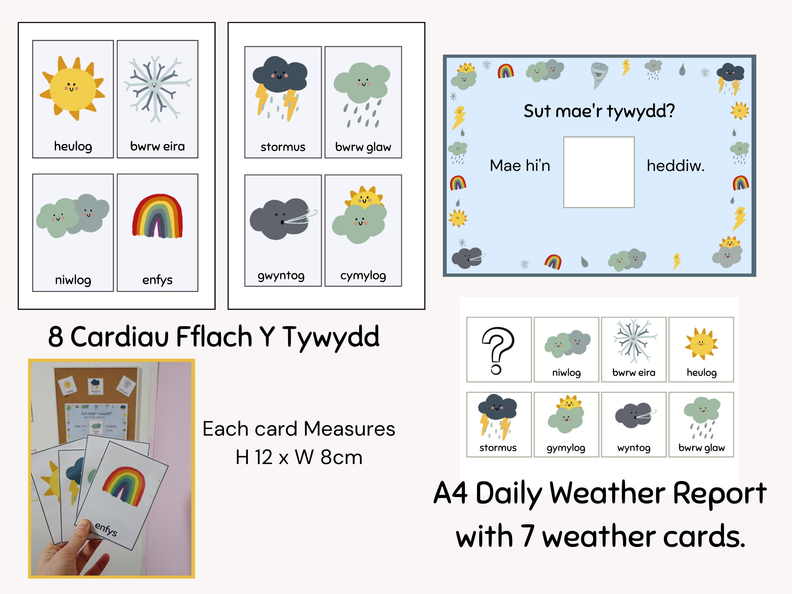 Welsh Weather Flashcards With Daily Weather Chart Welsh Second Language ...