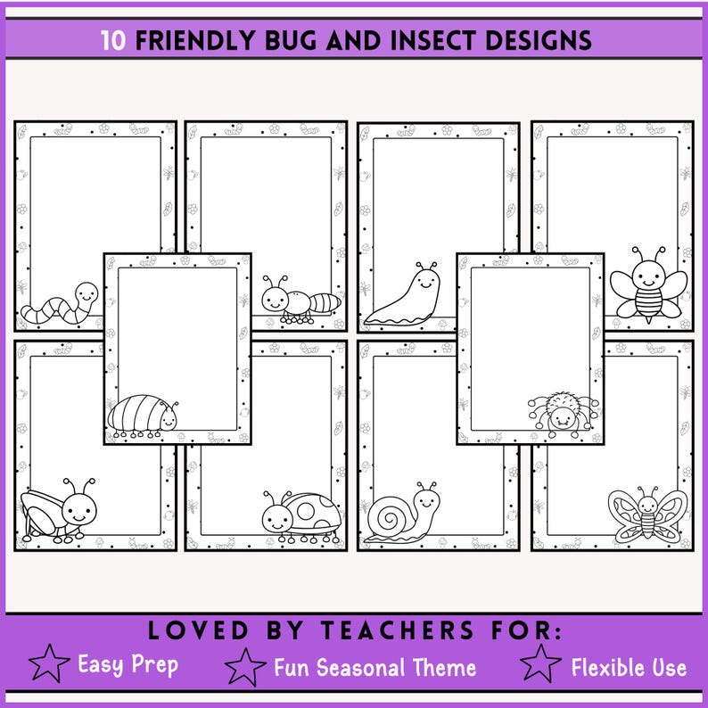 Insects and Bugs Lined Writing Paper for Kids | Primary, Narrow Lines ...