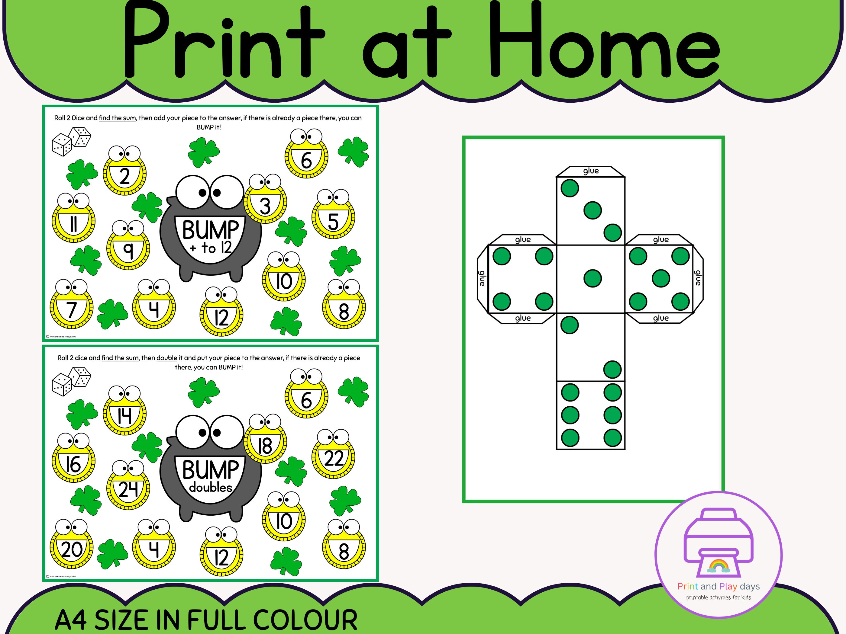St Patricks Day Math Addition Game Activity Sheet for Little Learners ...