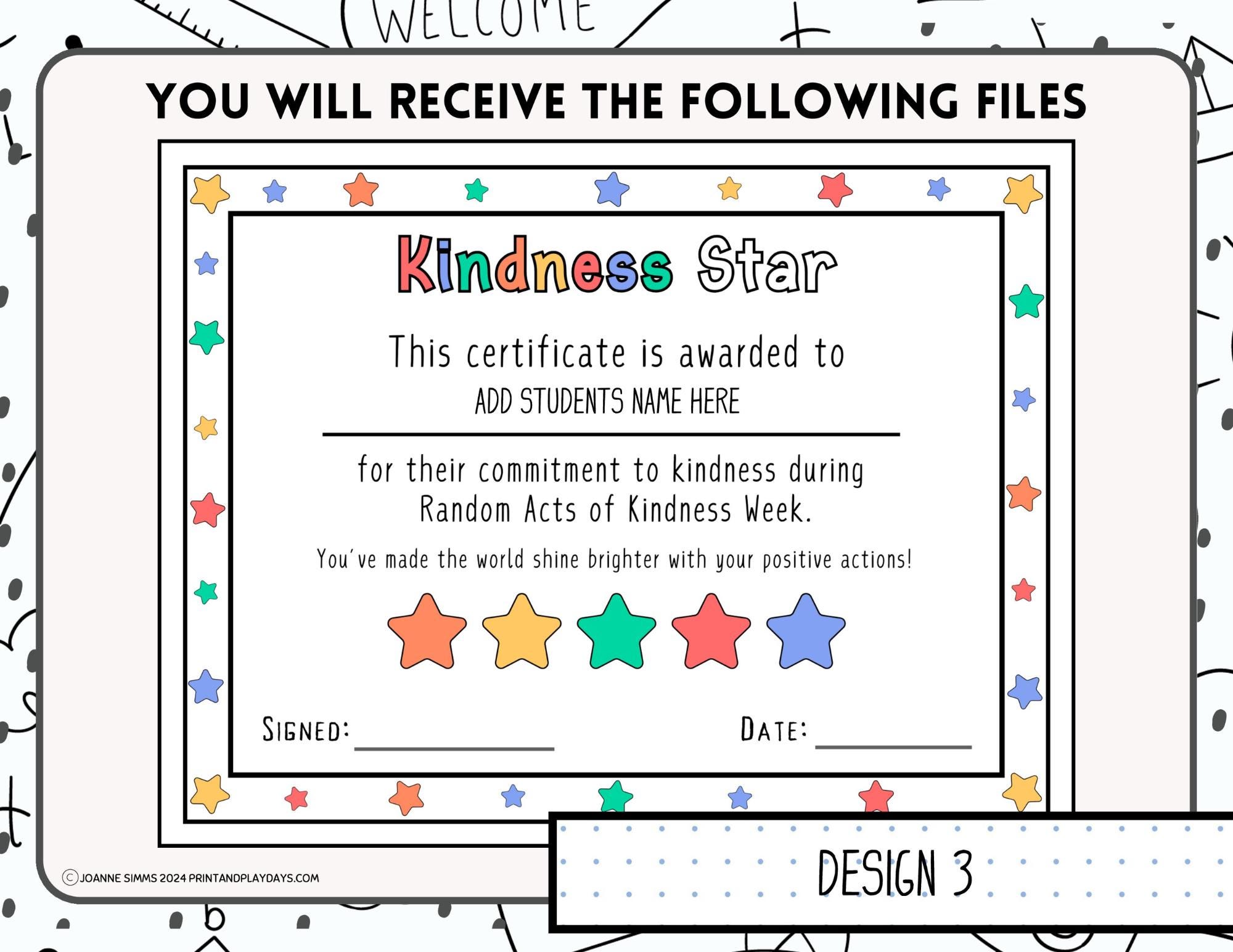 Kindness Award Certificate for Kids | Celebrate Acts of Kindness - Etsy