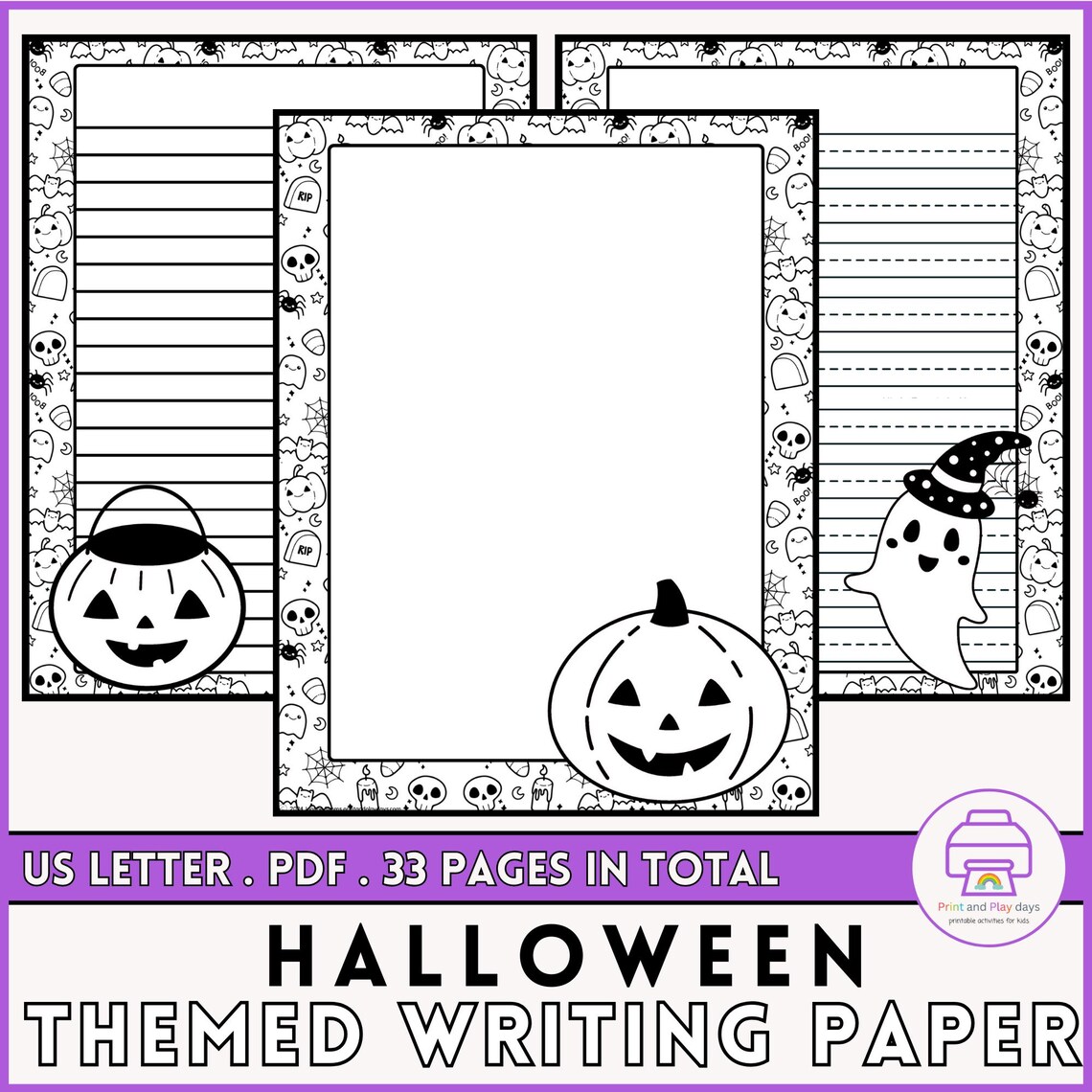 Halloween Themed Writing Paper With Borders | Halloween Classroom ...
