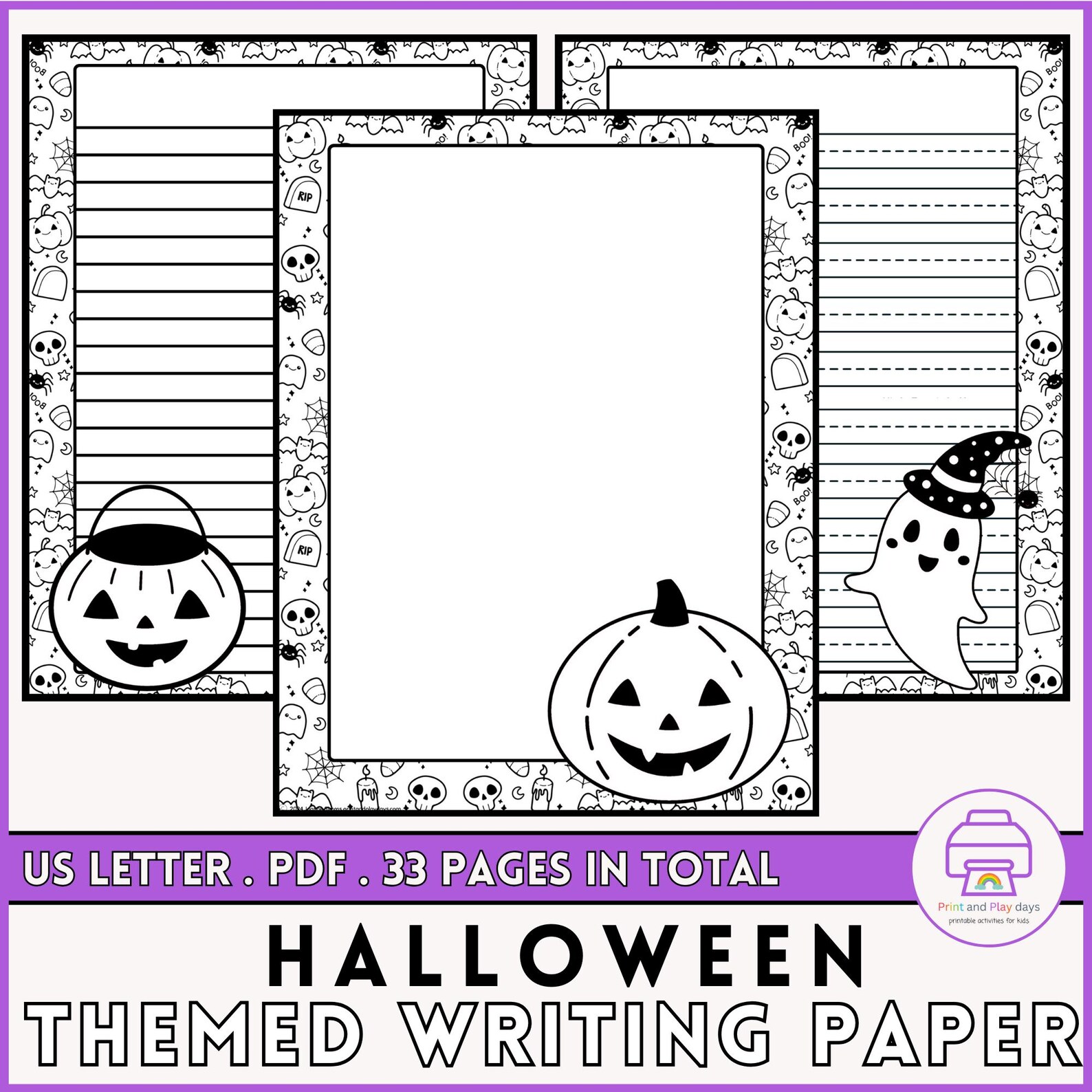 Halloween Themed Writing Paper With Borders | Halloween Classroom ...
