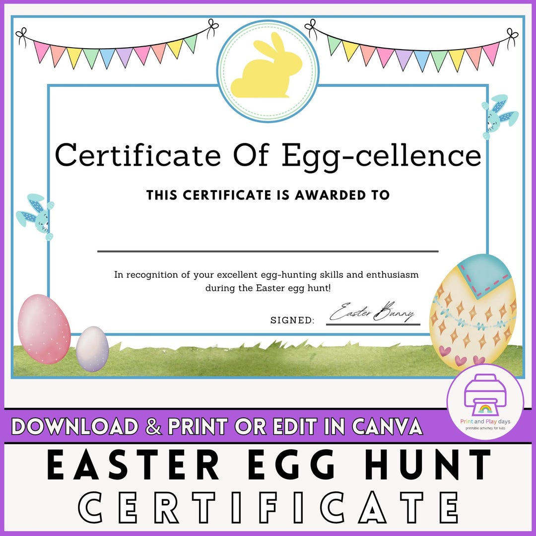 Easter Egg Hunt Participation Certificate | Editable Easter Bunny ...