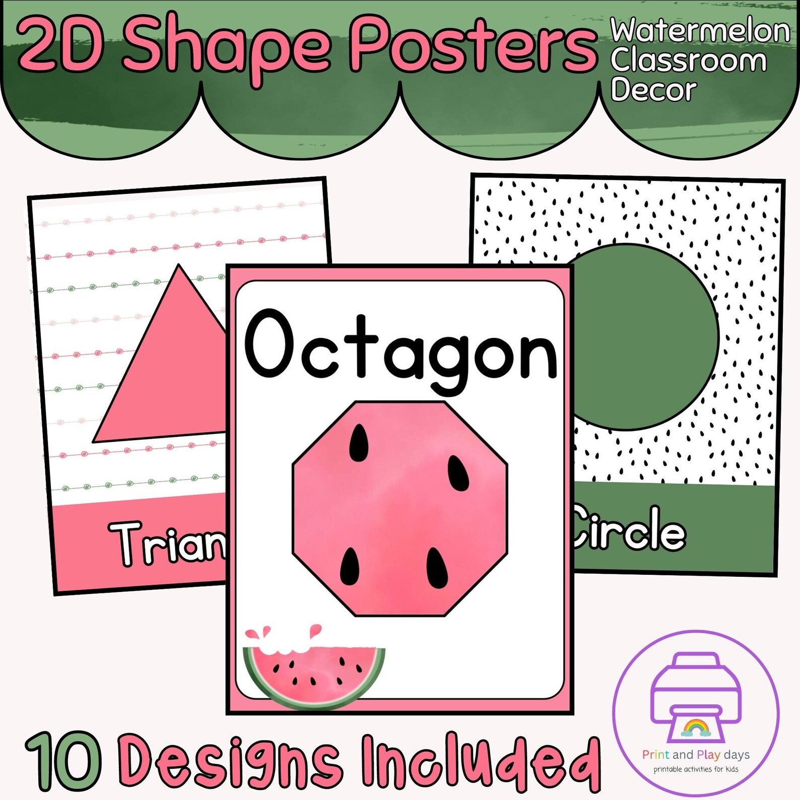 2D Shape Poster Math Wall Art Watermelon Classroom Decor - Etsy