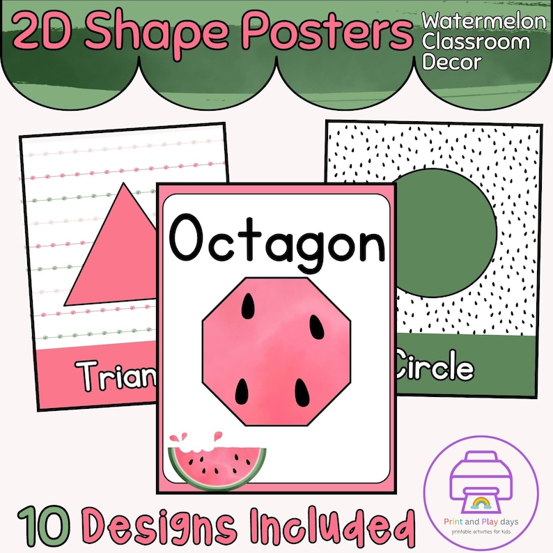 2D Shape Poster | Math Wall Art | Watermelon Classroom Decor - Etsy