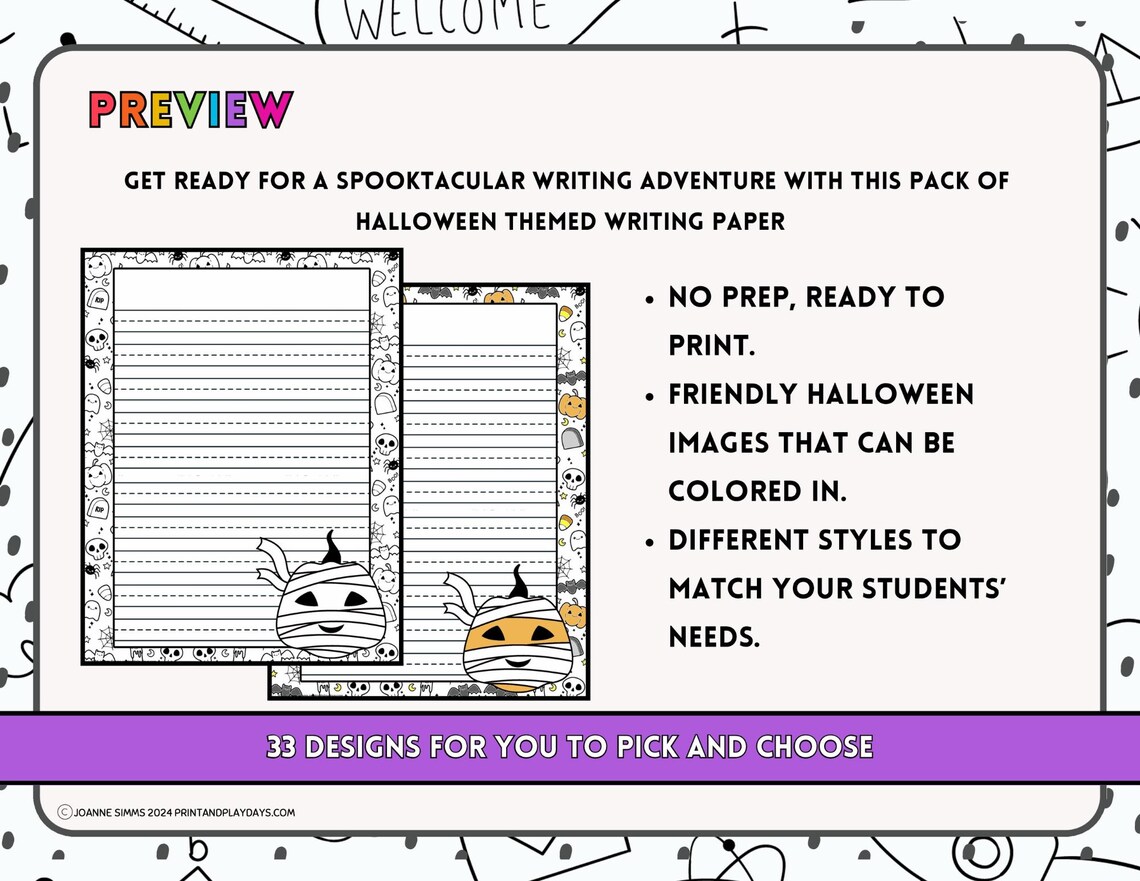 Halloween Themed Writing Paper With Borders | Halloween Classroom ...
