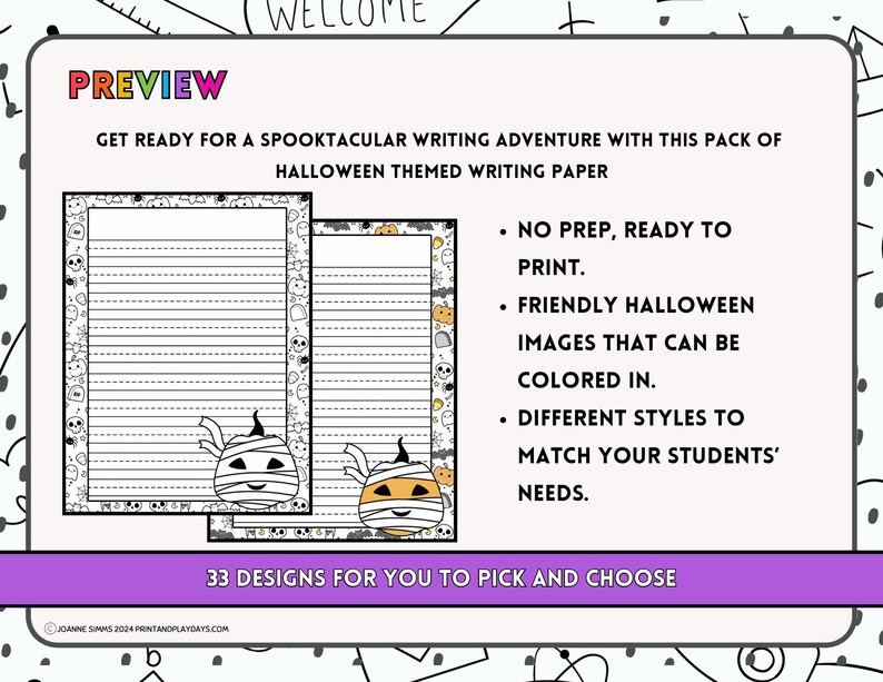Halloween Themed Writing Paper With Borders | Halloween Classroom ...