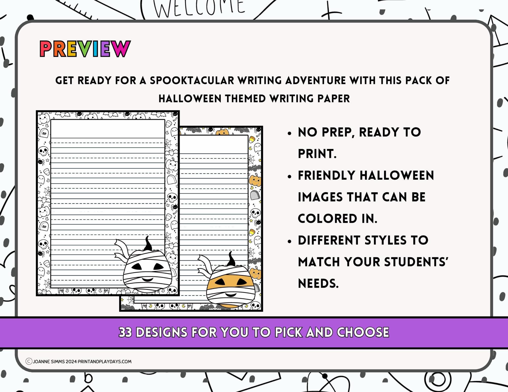 Halloween Themed Writing Paper With Borders | Halloween Classroom ...
