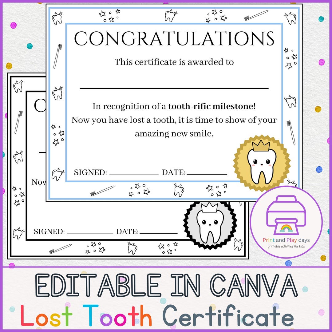 I Lost a Tooth Certificate | Tooth Fairy Certificate - Etsy