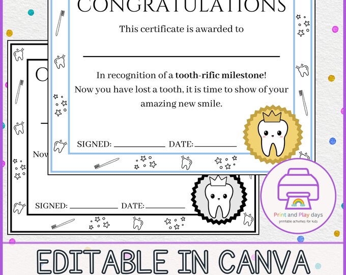 I Lost a Tooth Certificate | Tooth Fairy Certificate - Etsy