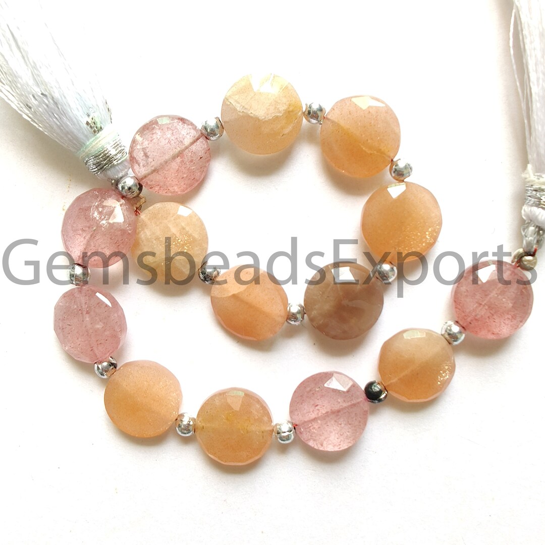 14 Pcs, Natural Multi Semi Precious Faceted Coin Shape Beads Briolette ...