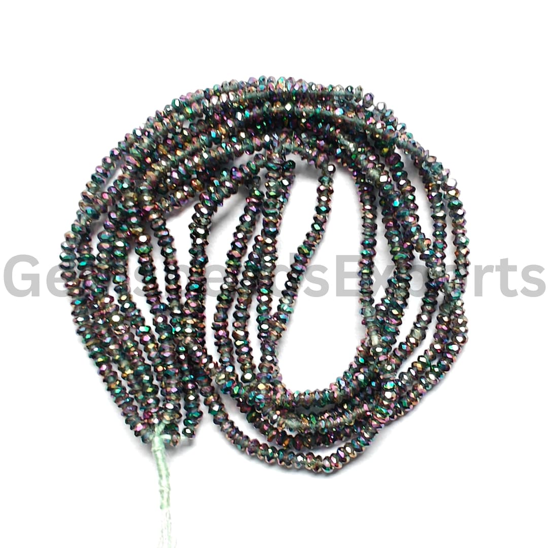 2.75-3.00 MM | Center Drilled Rondelle Cut Gems, Mystic Plated Black ...