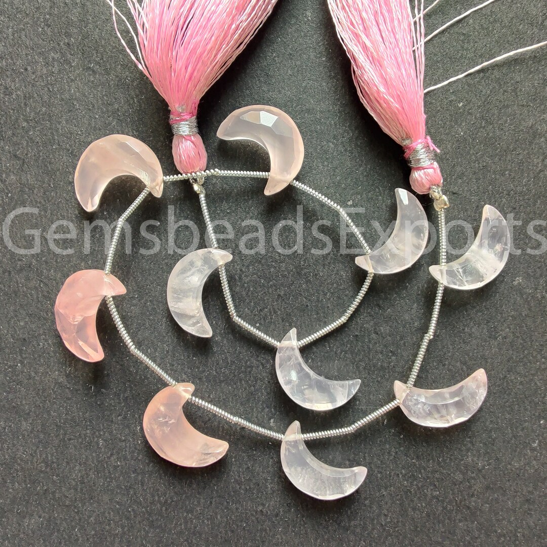 Rose Quartz Faceted Half Moon Shape Beads, Briolette Faceted Cut Beads ...
