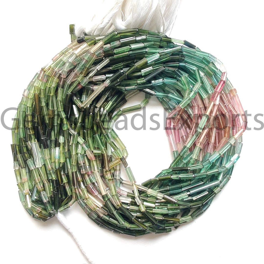 Natural Multi Tourmaline Faceted Tube Shape Gemstone Beads, Briolette ...