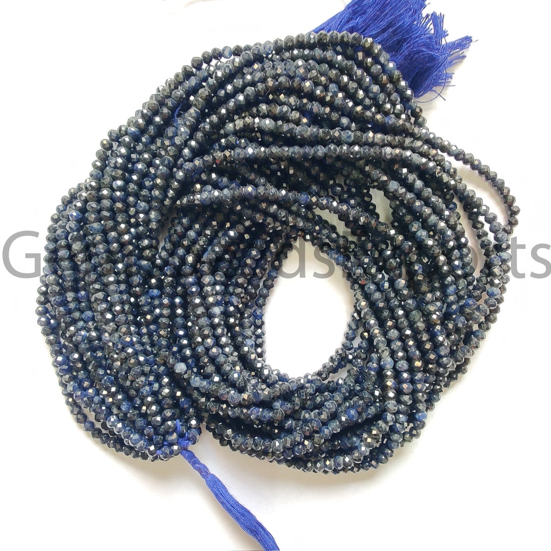 Natural Blue Sapphire Gemstone | Micro Faceted Rondelle Shape Beads ...